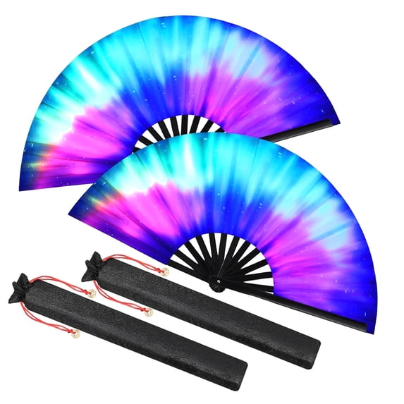 Myst Design 2 Pcs Large Rave Folding Hand Silk Fans Chinese Handheld UV ...