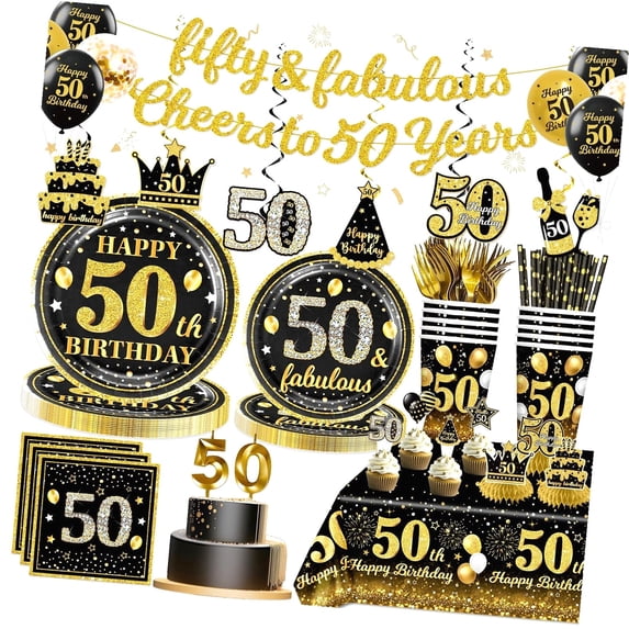 Myst Design 201Pcs 50th Birthday Decorations Tableware Set Serves ...