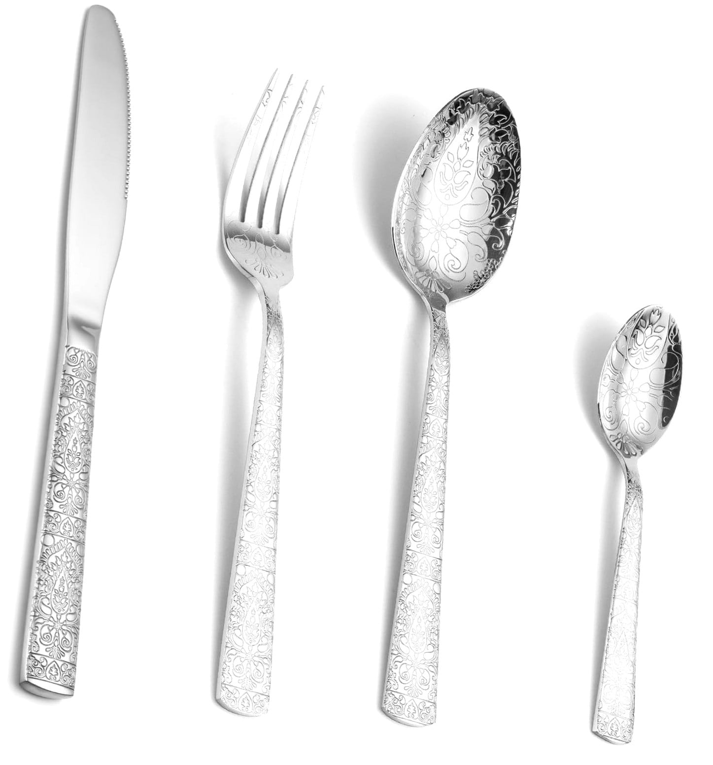 Myst Design 24-Piece Silver Flatware Set, Delicate, Steel Flatware Set ...