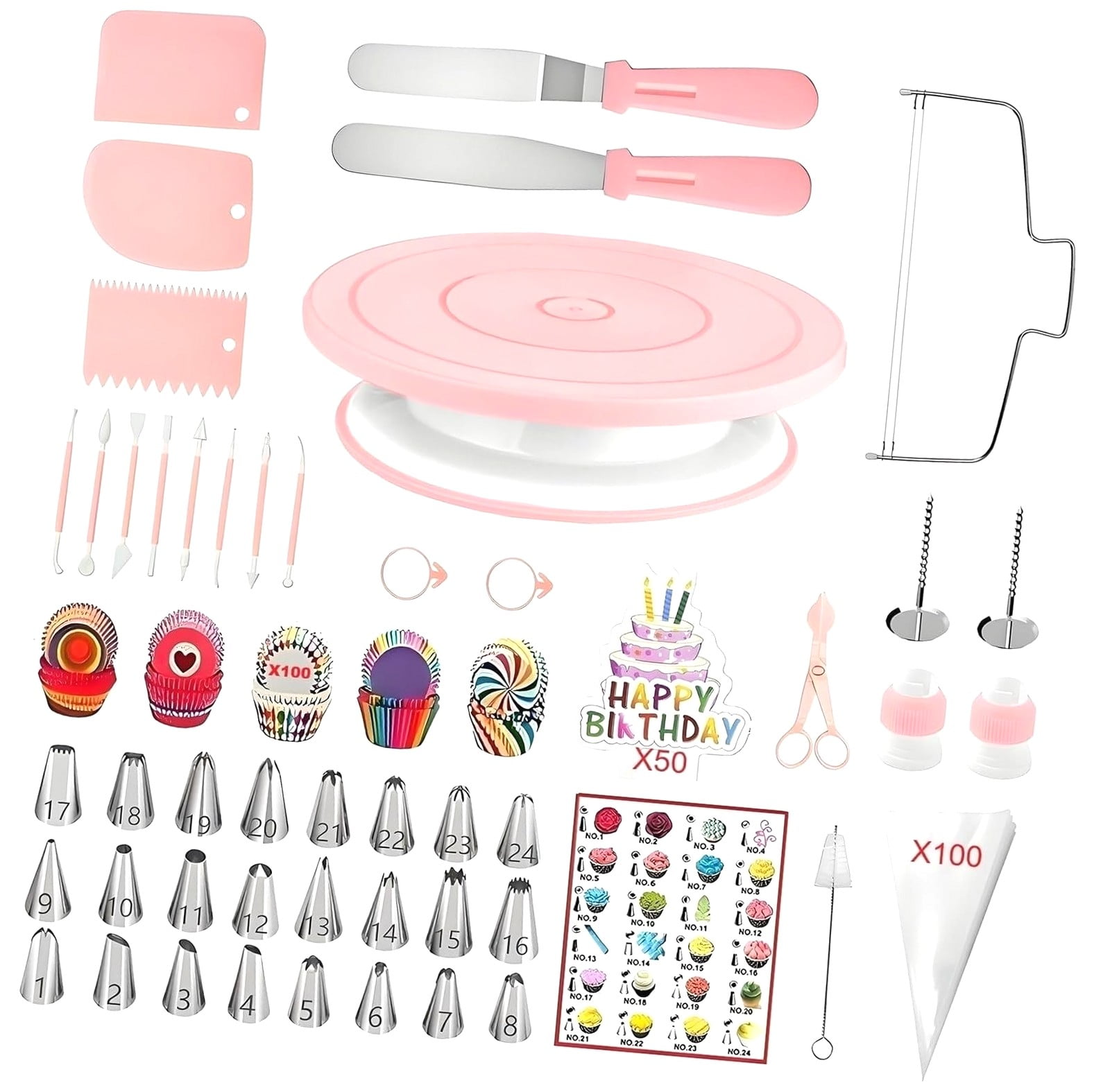 Myst Design 298-Piece Kit Cake Turntable, Cake Leveler, 24 Numbered ...
