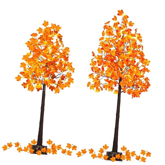 Myst Design 2Pack 5FT+6FT Artificial Lighted Maple Tree, Light Fall ...