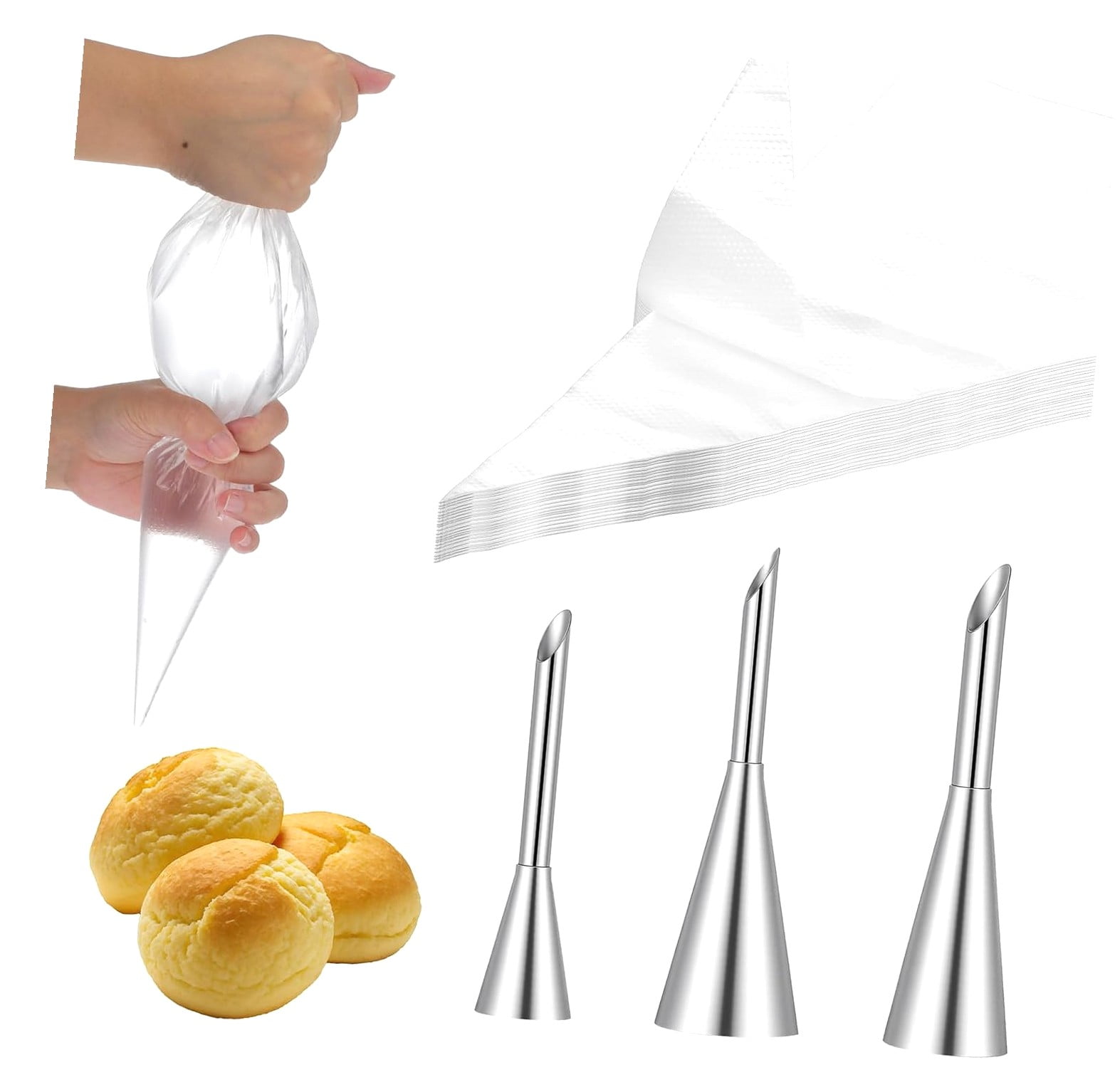 Myst Design 3-Piece Puff Filling Piping Tip Set for Cupcakes with 20 ...