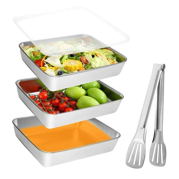 Myst Design 3 Set Steel Breading Trays, Dust Proof Breading Pans with Tong and Handle, Oven Food ...