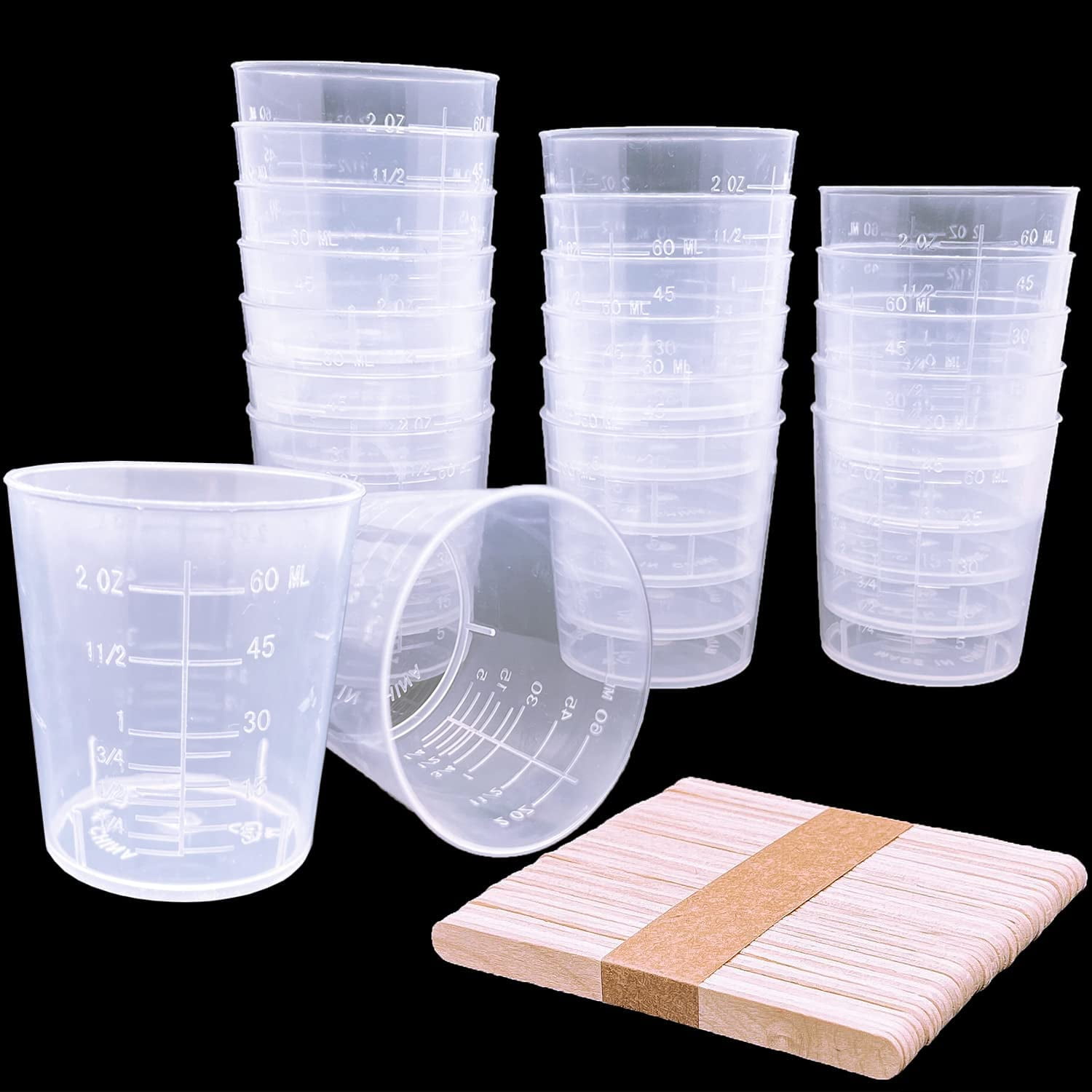 Myst Design 30 Pcs Plastic Graduated Cups, 60ml/2oz Clear Scale Cups ...