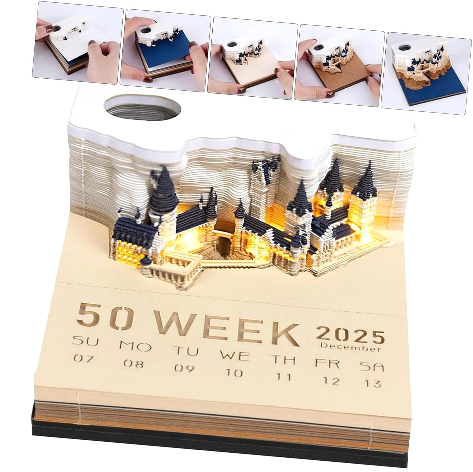 Myst Design 3D Castle Desk Calendar 2025, Weekly Planner with Light ...