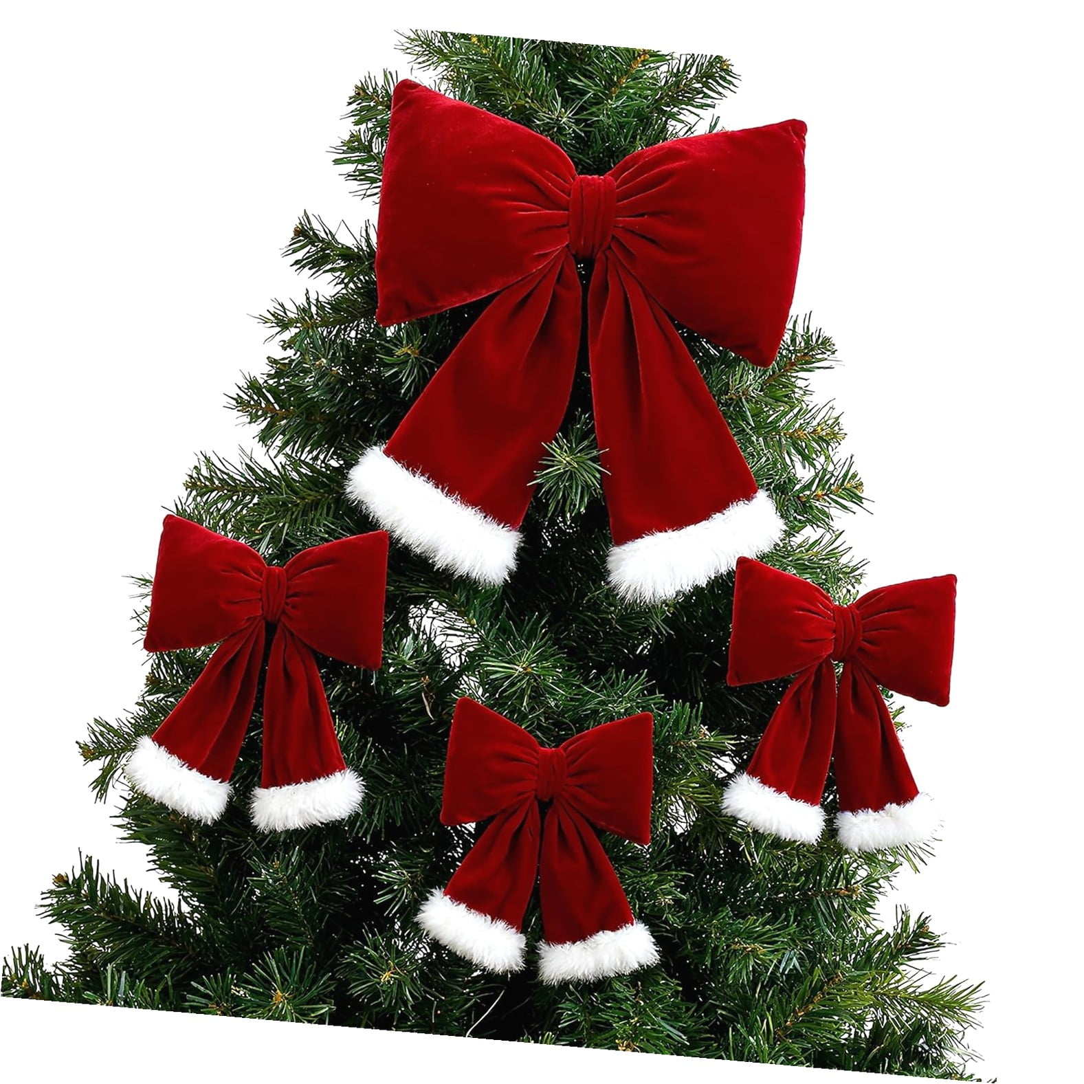 Myst Design 3PCS Red Christmas Bows Velvet Bow Knots with Stuffed White ...