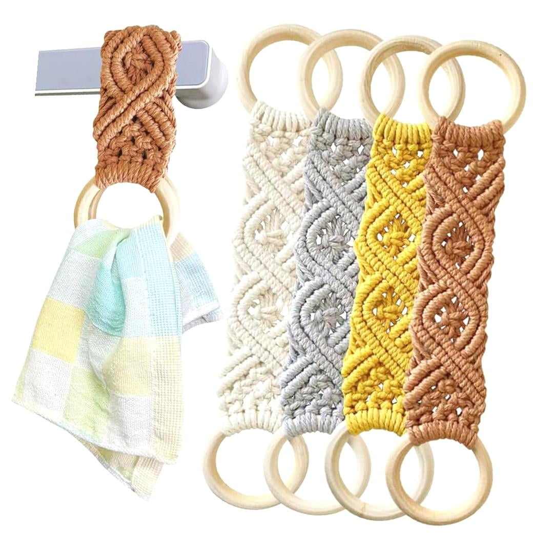 Myst Design 4-Piece Daisy Macrame Towel Holders, Wooden Hanging Loops ...