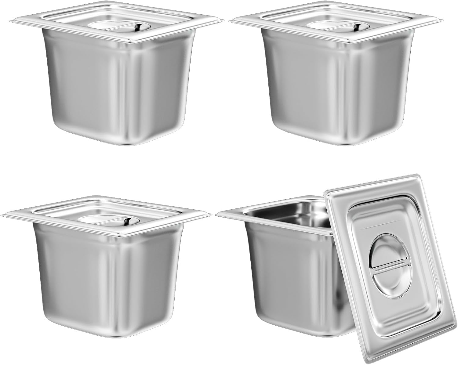 Myst Design 4-Piece Hotel Pans with 1/6 Size 6 Inch Depth, Steel Food ...