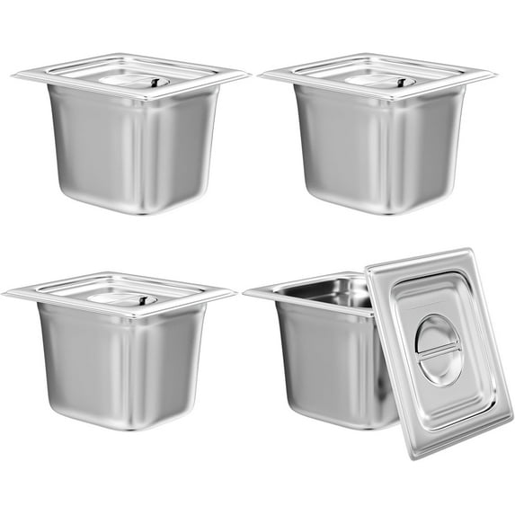 Myst Design 4-Piece Hotel Pans with 1/6 Size 6 Inch Depth, Steel Food ...