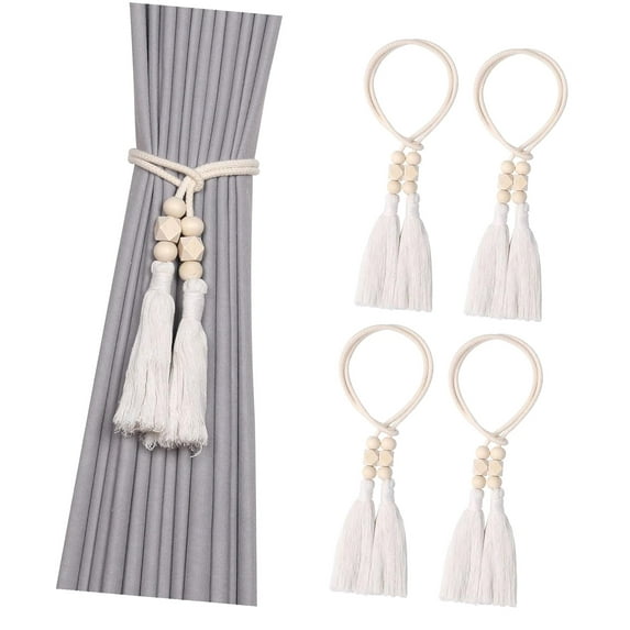 Myst Design 4-Piece Rope Tassel Curtain Tiebacks Set, Wooden Bead Drape ...