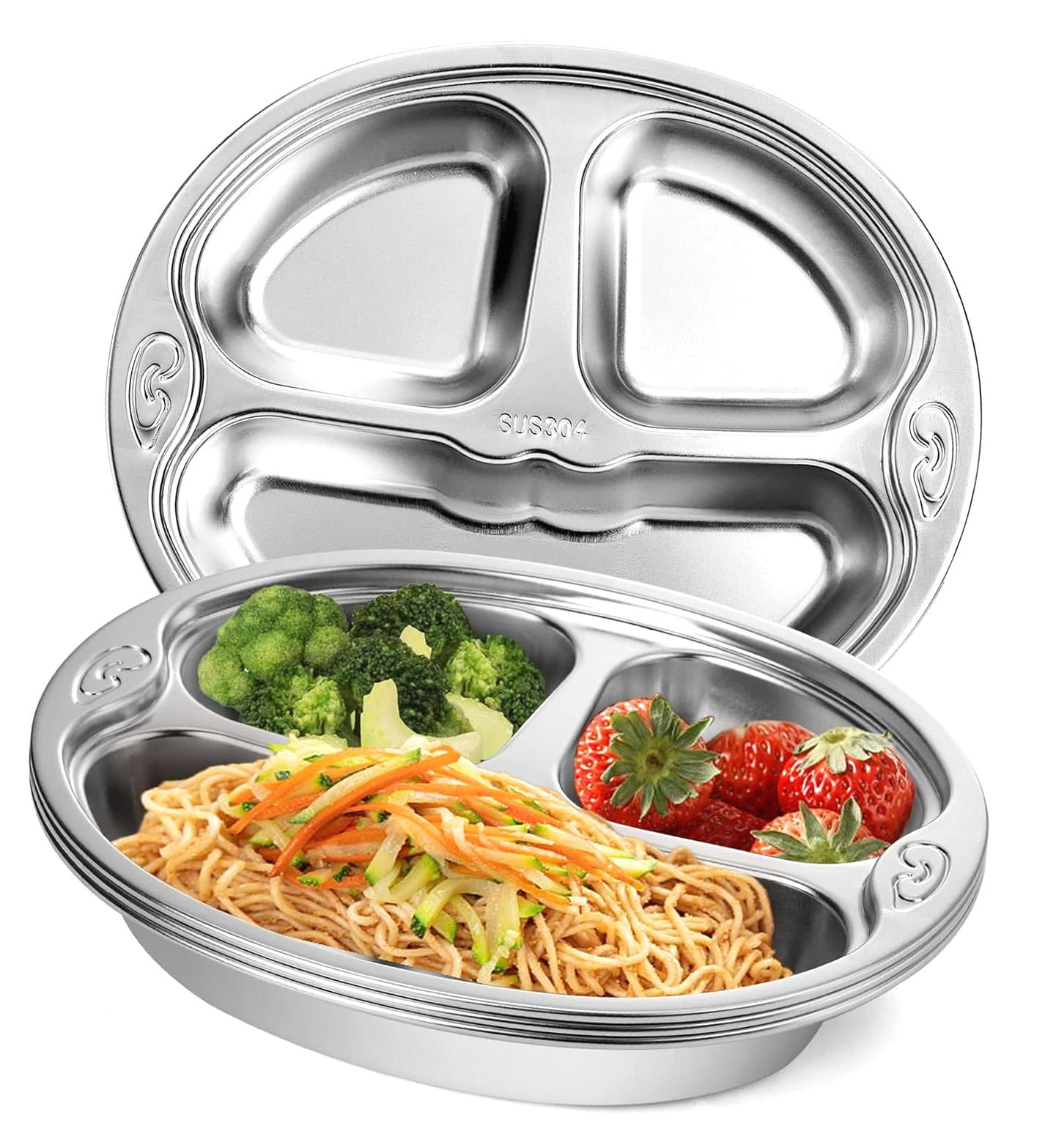 Myst Design 4-Piece Steel Sectioned Plate Set, 3-Compartment Portion ...