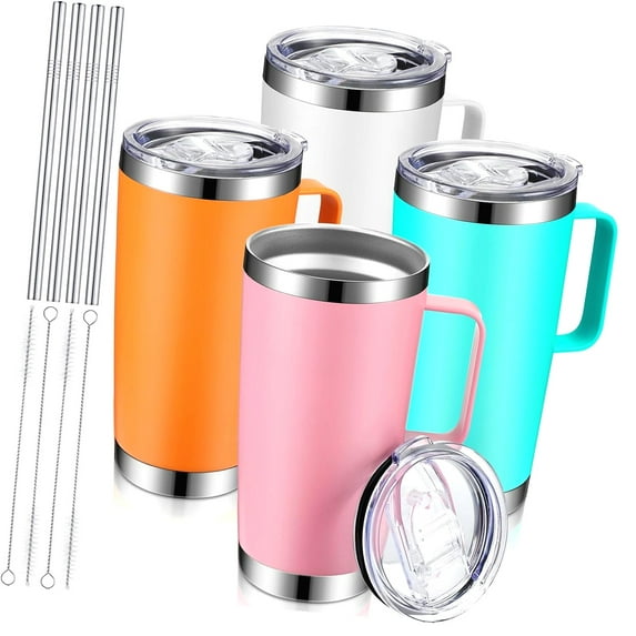 Myst Design 4 Pieces 20 Ounce Insulated Travel Tumbler with Lid, Straw ...