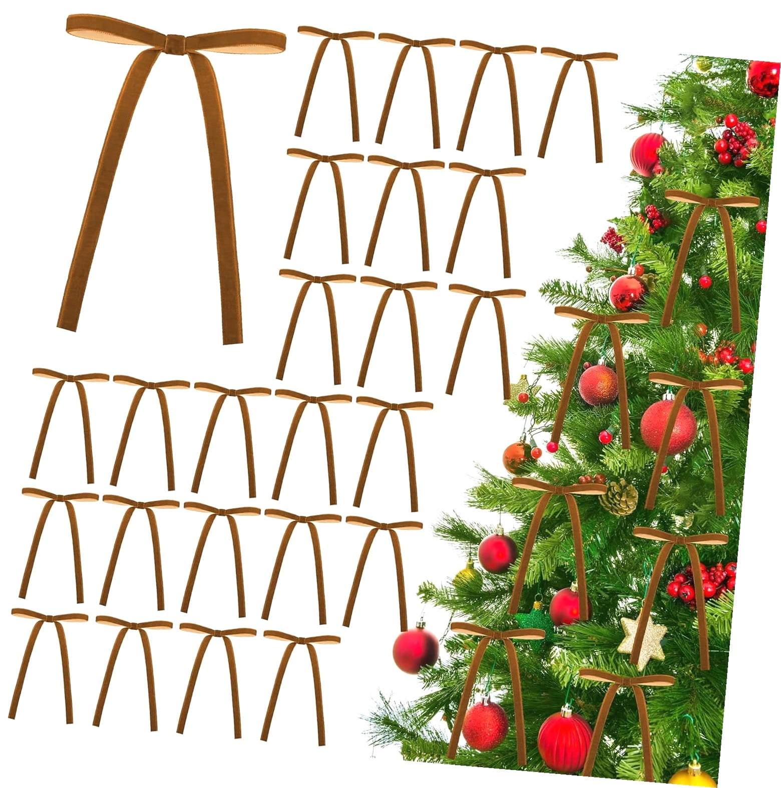 Myst Design 40Pcs Brown Velvet Bows for Christmas Tree, 5x7 Inch Bows ...