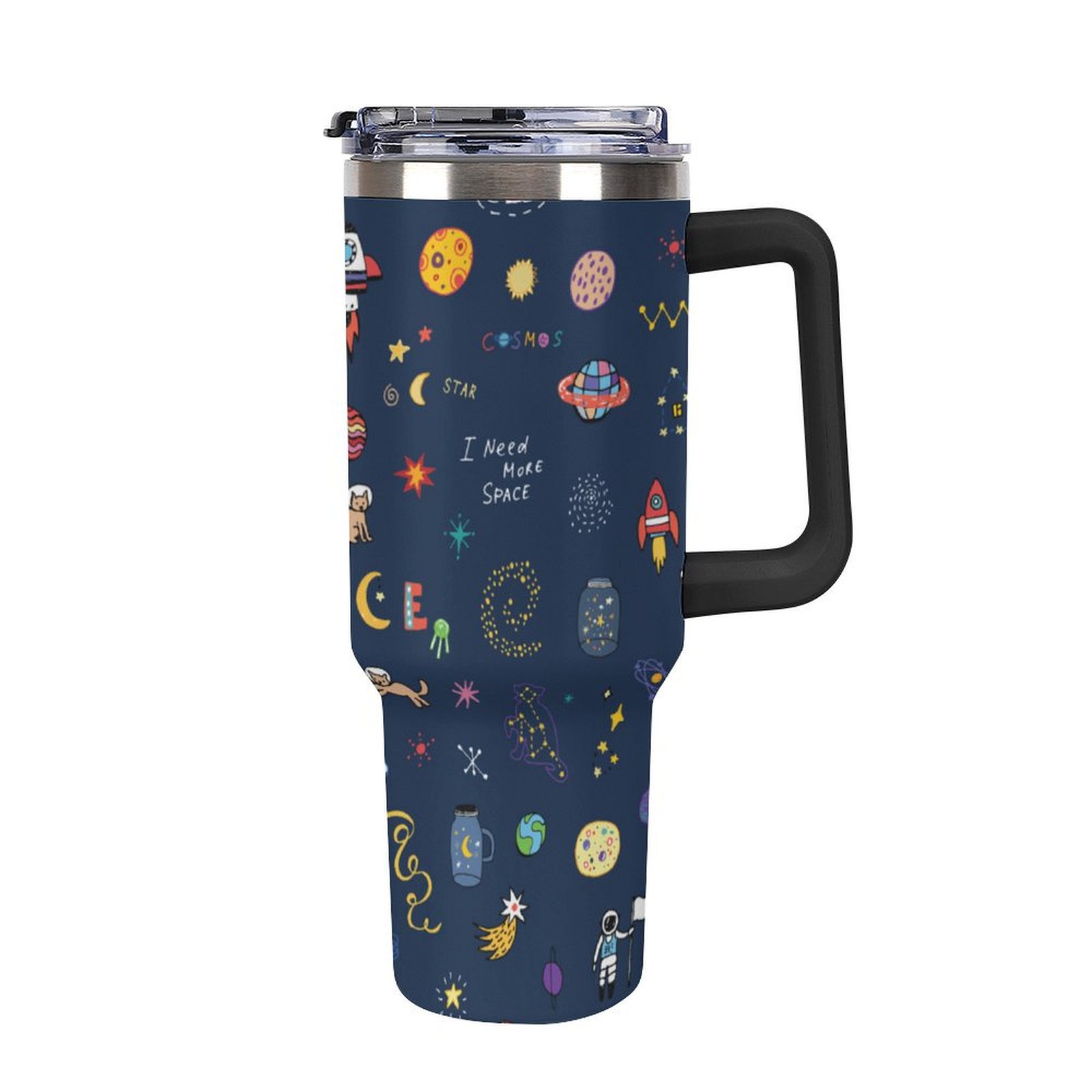 Myst Design 40oz Tumbler with Black Handle and Straw Lid, Stars Planets ...