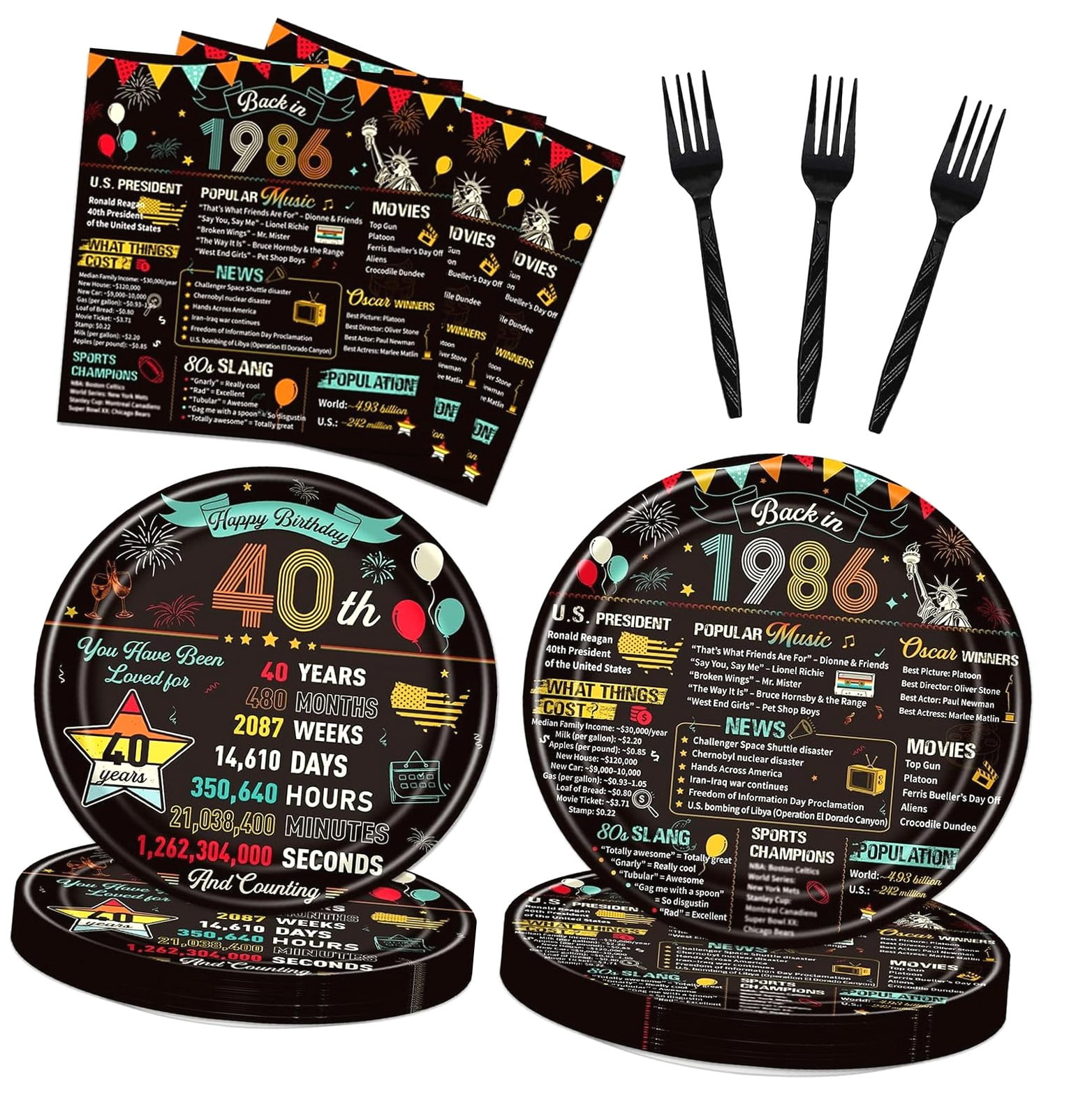 Myst Design 40th Birthday Plates and Napkins, 96-Piece 40th Birthday ...