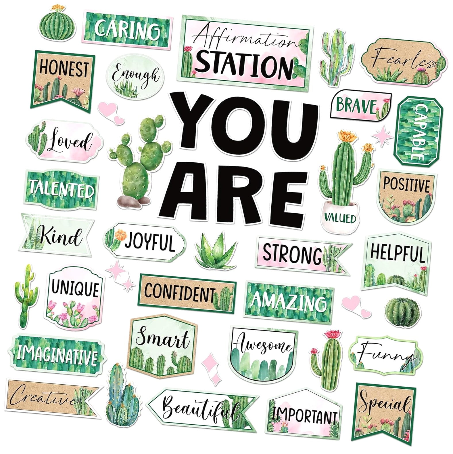 Myst Design 45pcs Cactus Affirmation Station Bulletin Set Motivational ...