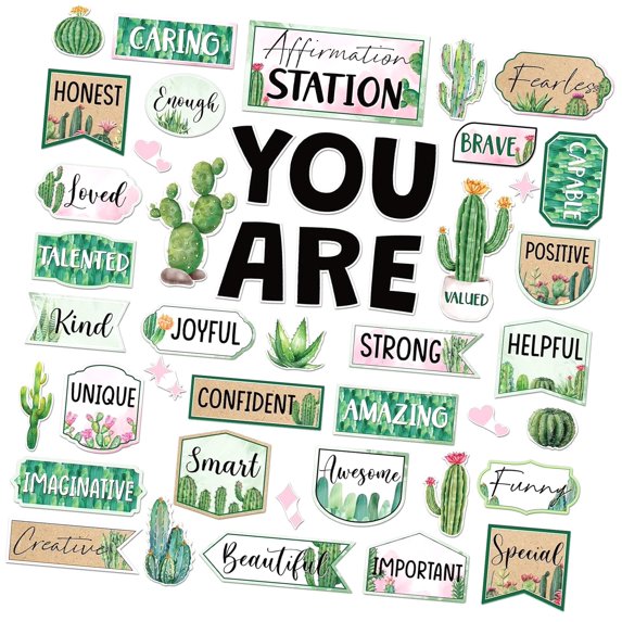 Myst Design 45pcs Cactus Affirmation Station Bulletin Set Motivational ...
