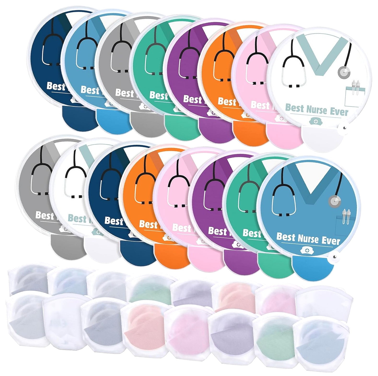 Myst Design 48 Pcs Nurses 7.87" Round Handheld Fan with Handles ...