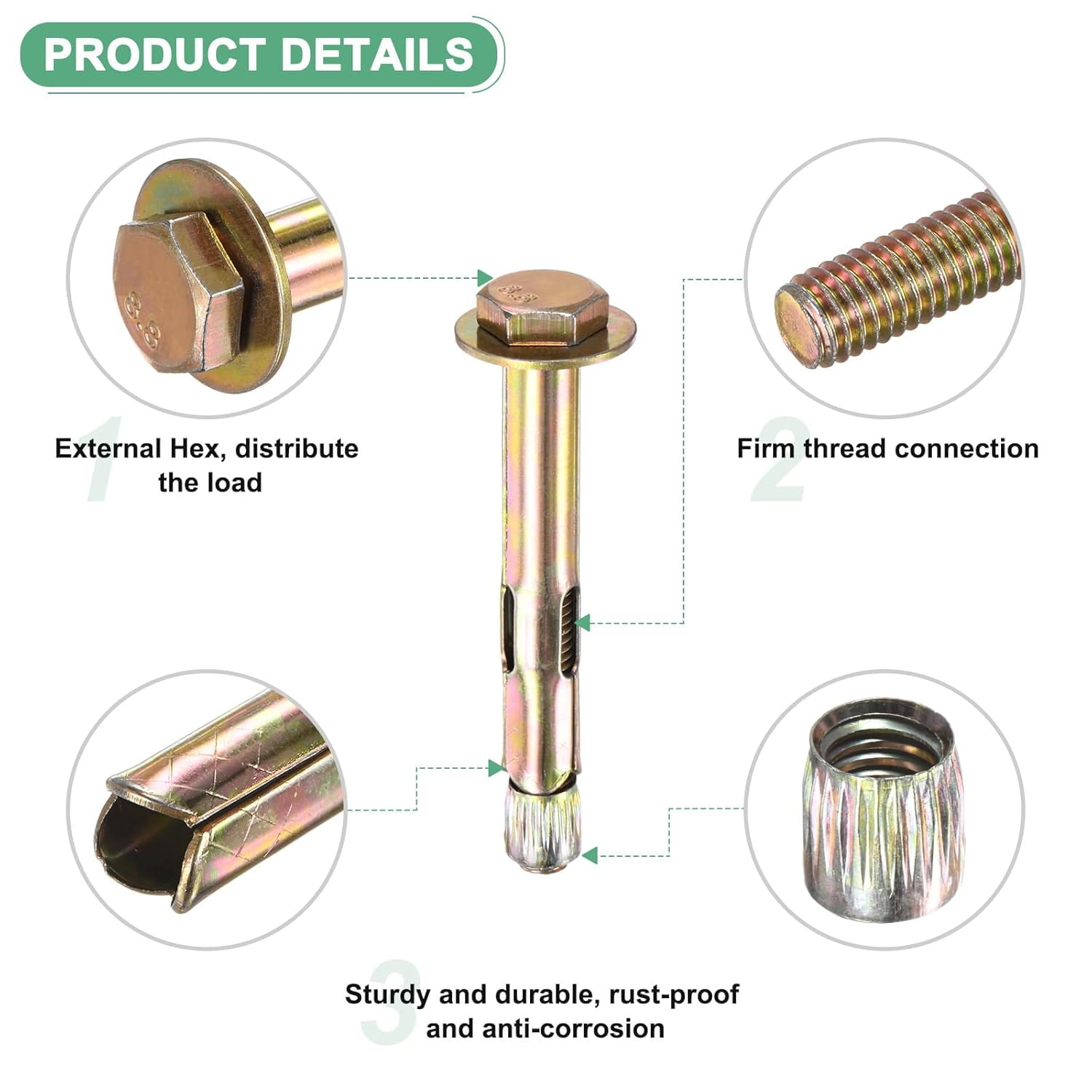 Myst Design 5-Pack Hex Expansion Bolt, M6x60mm Colored Galvanized Iron ...