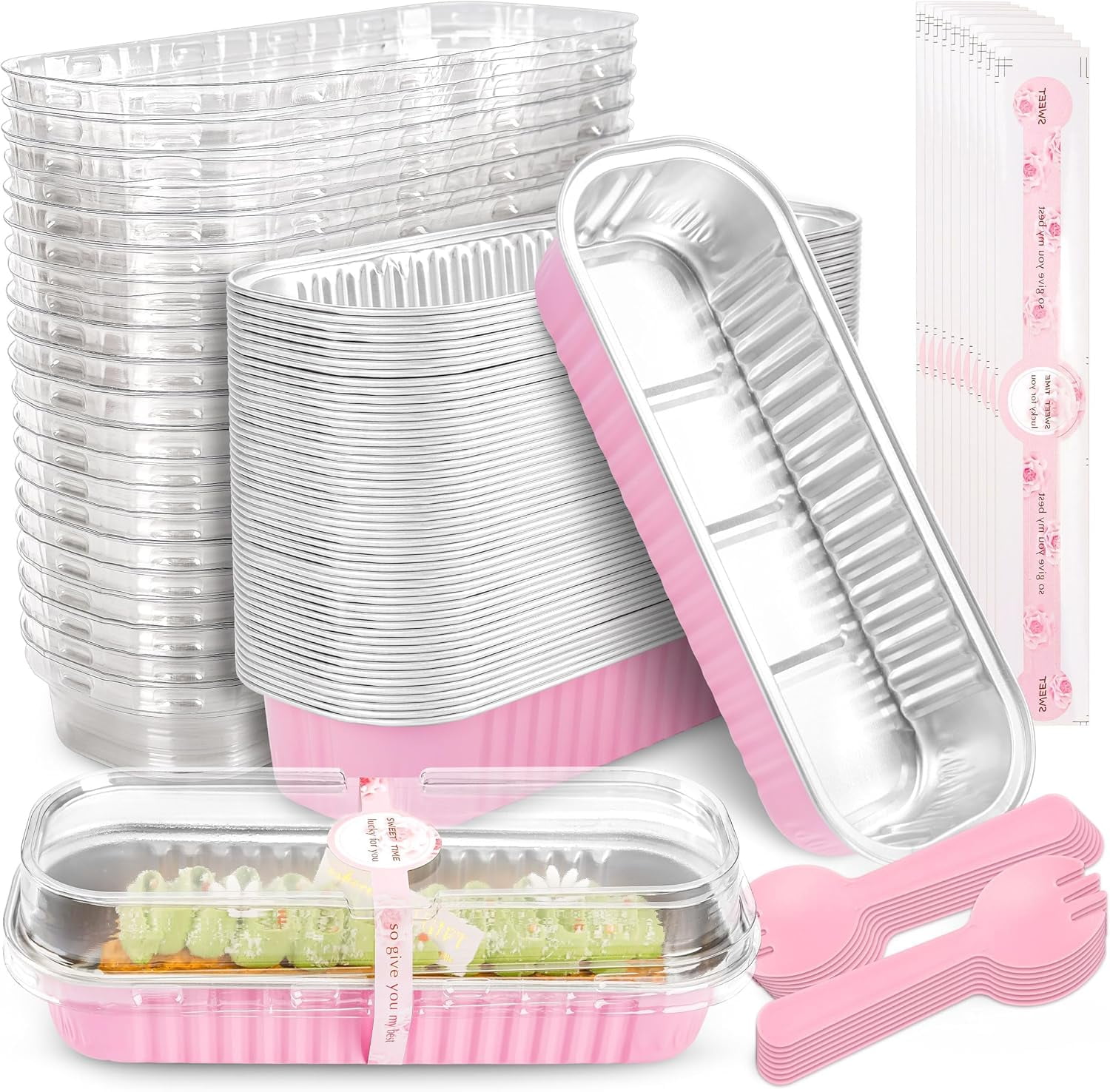 Myst Design 50 PACK Cake Pans with and Spoons, Rectangular Aluminum ...