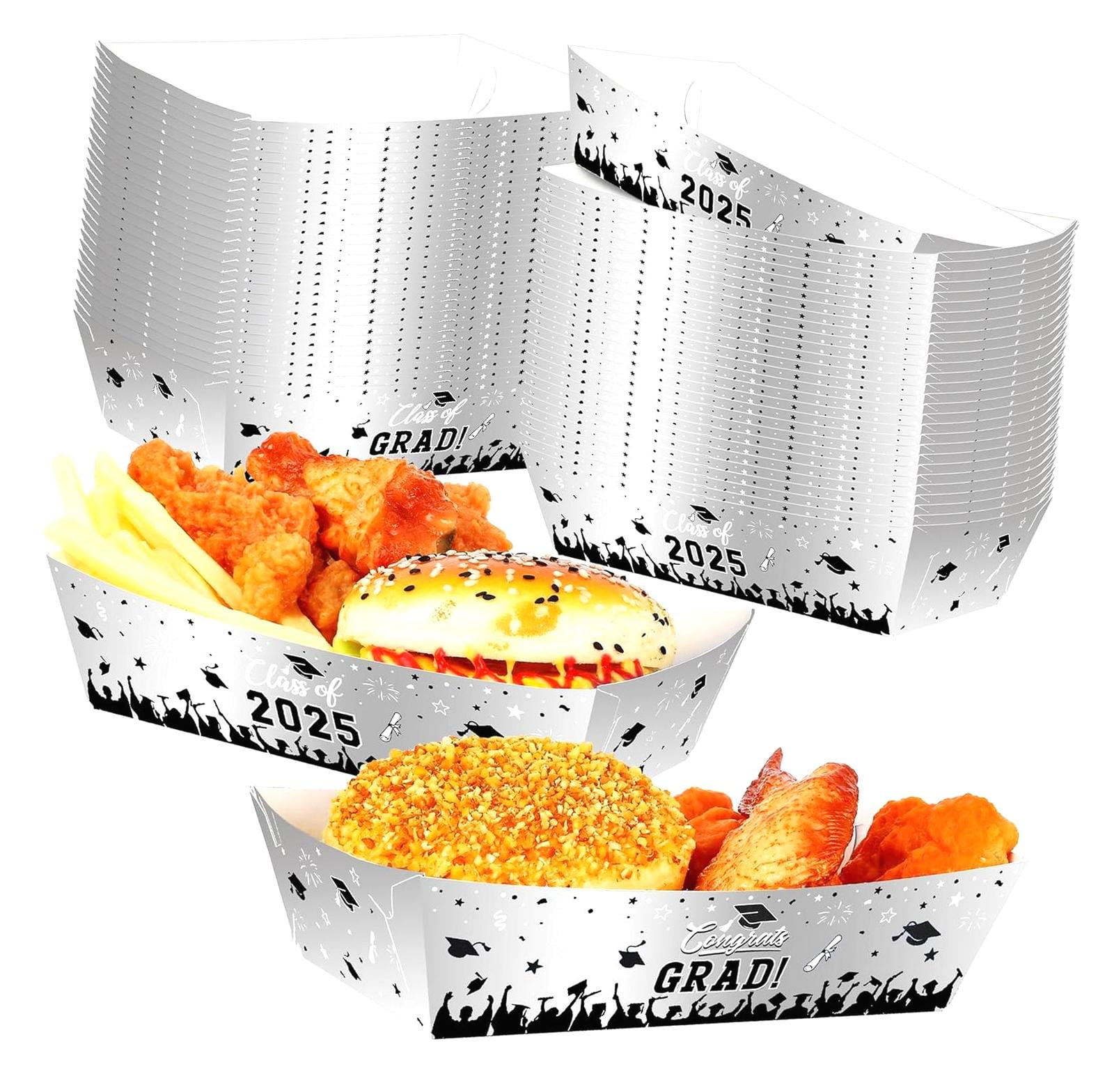 Myst Design 50 PCS Graduation Party Supplies, Silver Paper Plates, 2 ...