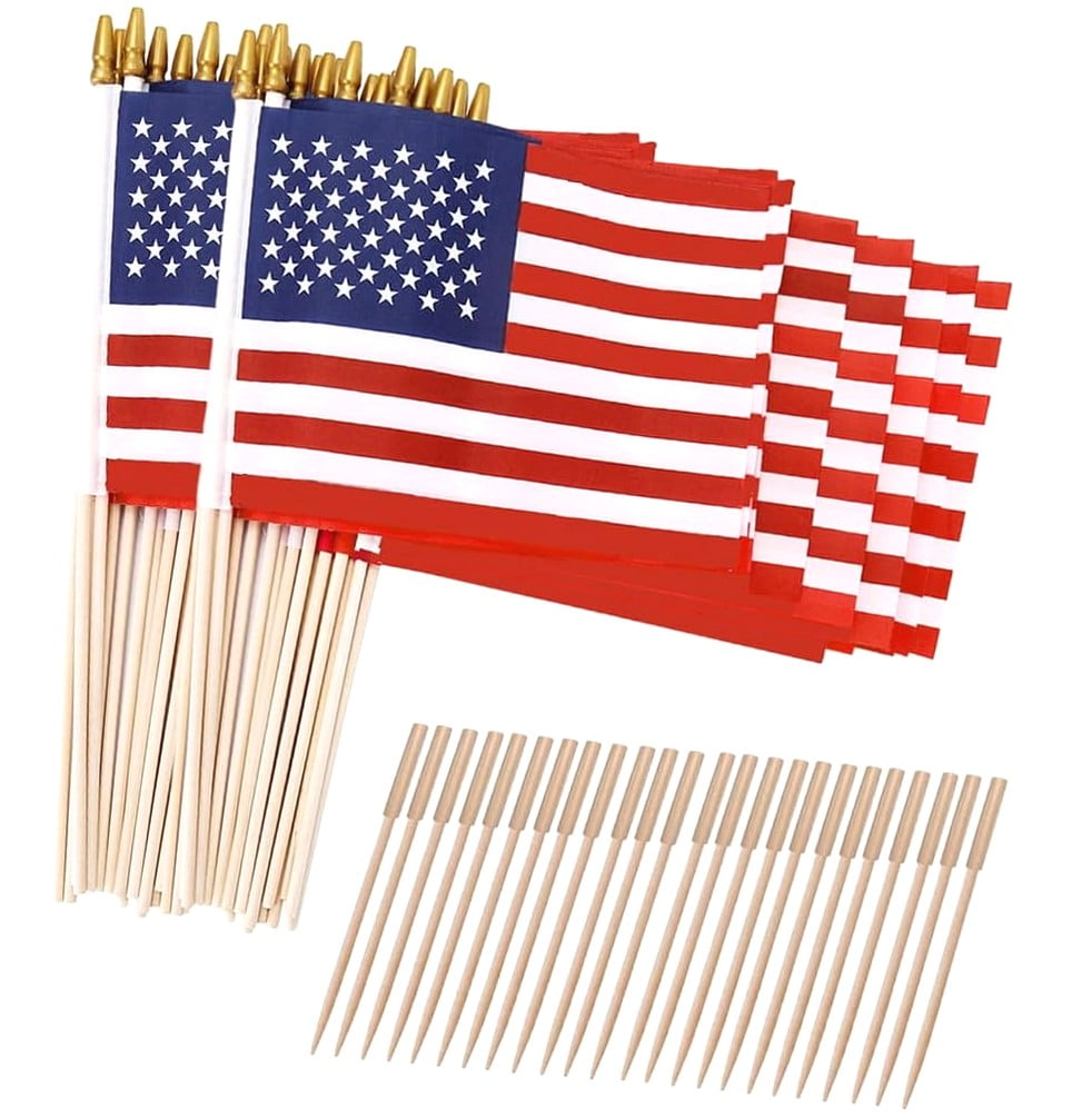 Myst Design 50 Pack 8x12 Inch Small Hand-Held Stick Flags with Kid-Safe ...