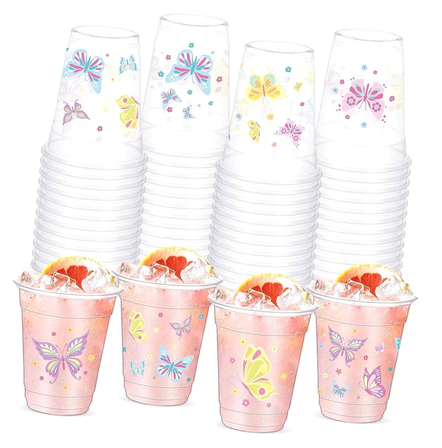 Myst Design 50 Pieces Butterfly Plastic Cups 12 oz Bulk Butterflies ...