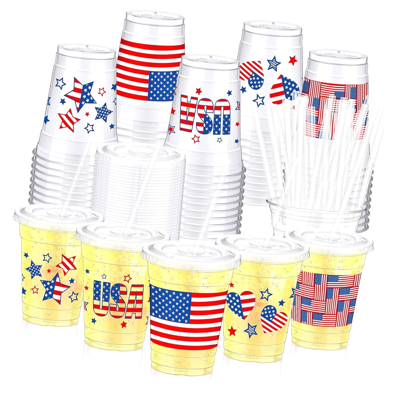 Myst Design 50 Sets 12oz Veterans Day Plastic Cups with and Straws ...