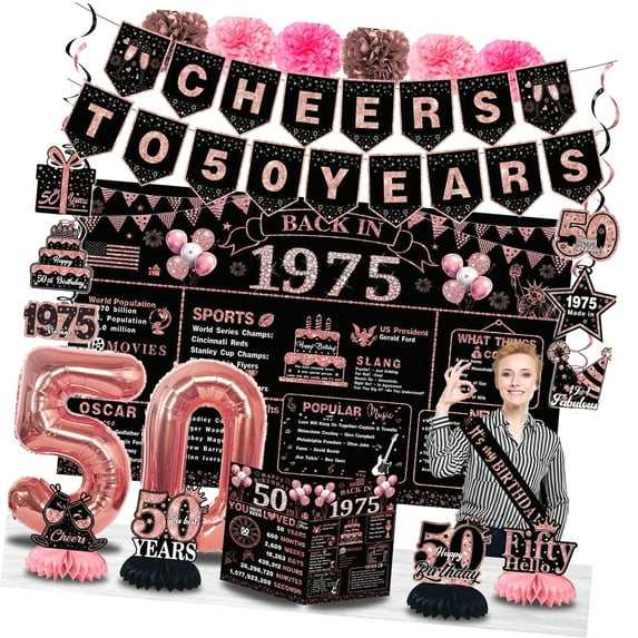 Myst Design 50th Birthday Decorations, 22-Piece Back in 1975 Banner ...