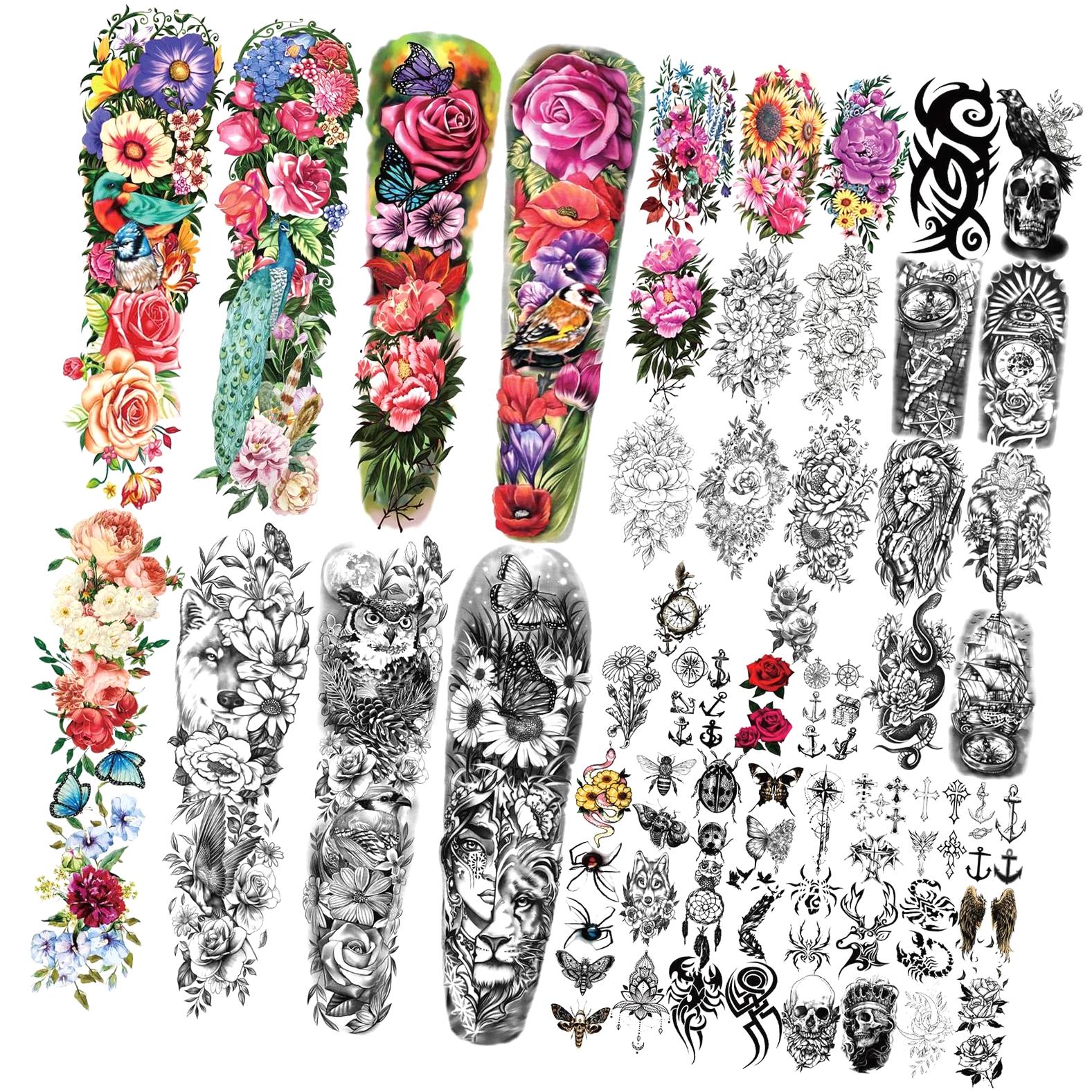 Myst Design 55 Sheets for Men and Women, 8 Full Arm Fake Tattoos, 17 ...