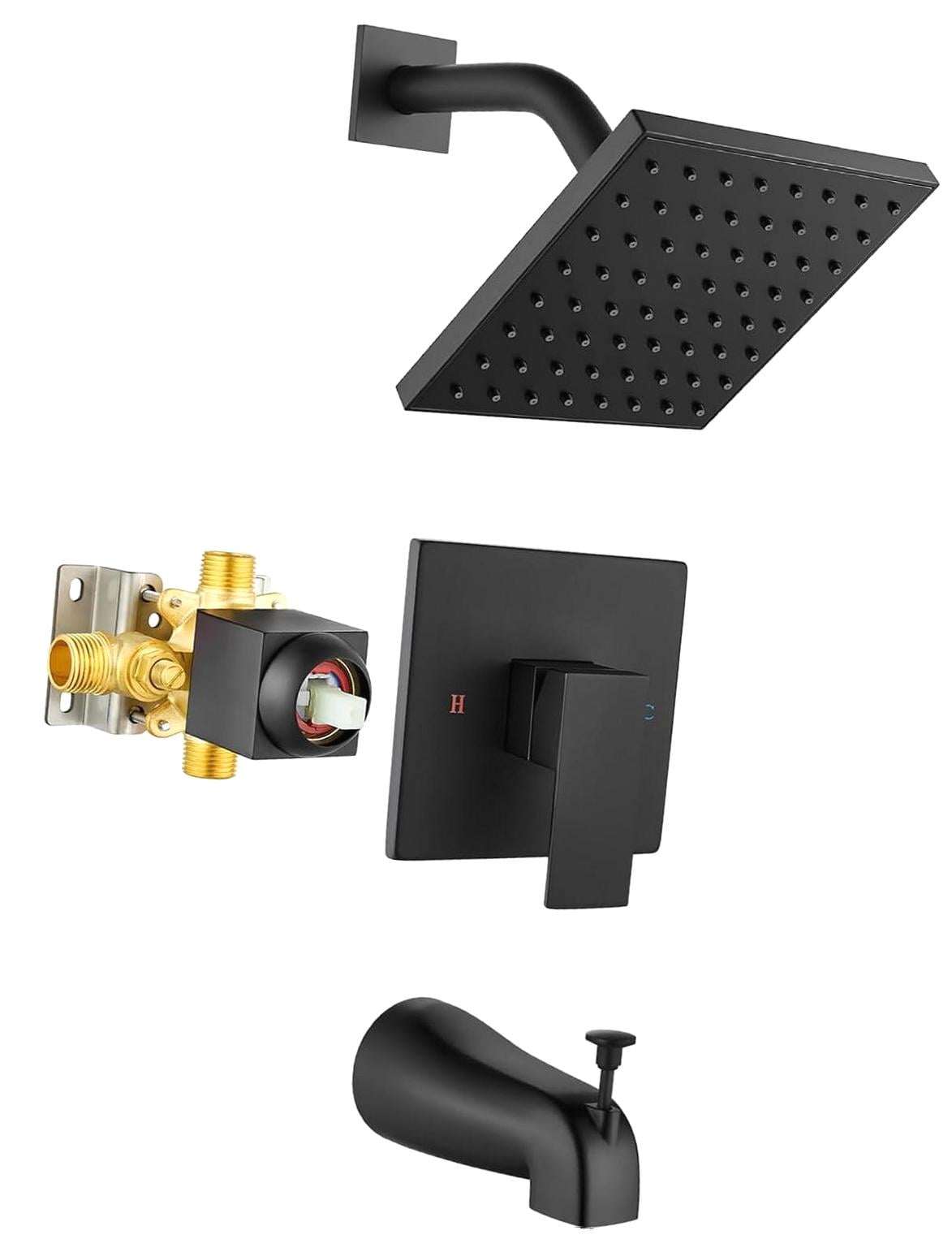 Myst Design 6 Inch Square Shower Trim Kit, Single Handle Shower System ...
