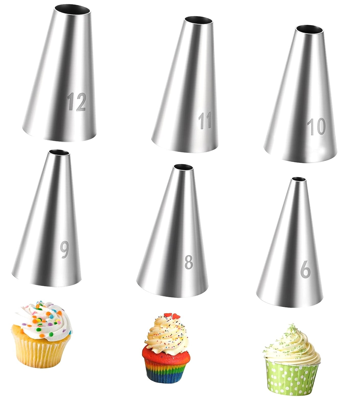 Myst Design 6 Pcs Round Hole Piping Tips Set, Icing Tips, Graduated ...