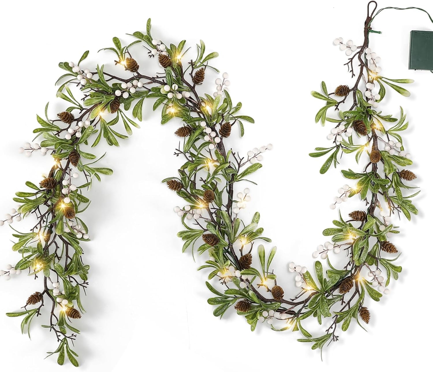 Myst Design 6FT Prelit Christmas Garland with White Berry and Olive ...
