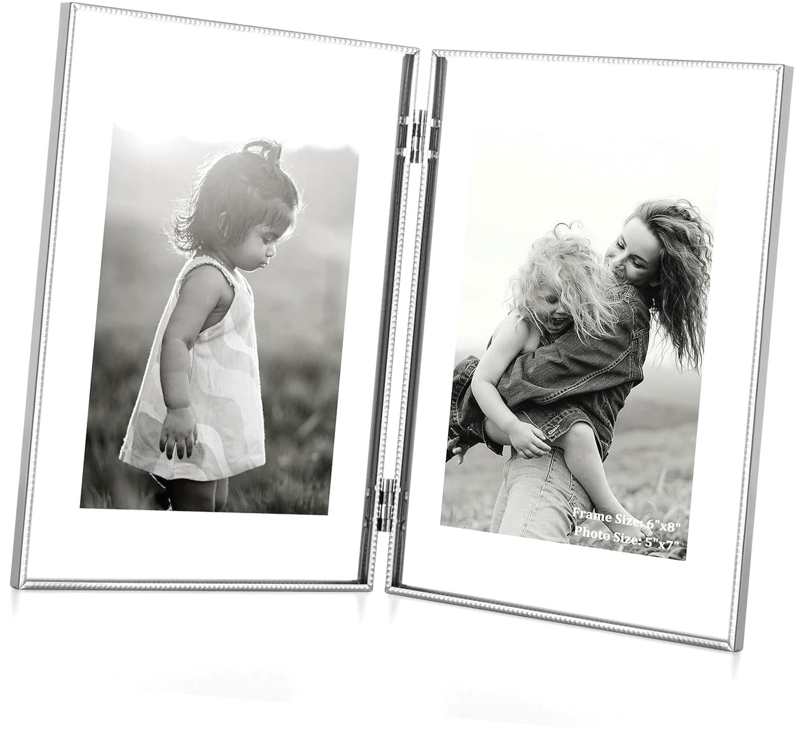 Myst Design 6x8 Double Floating Photo Frame, Hinged Beaded Metal ...