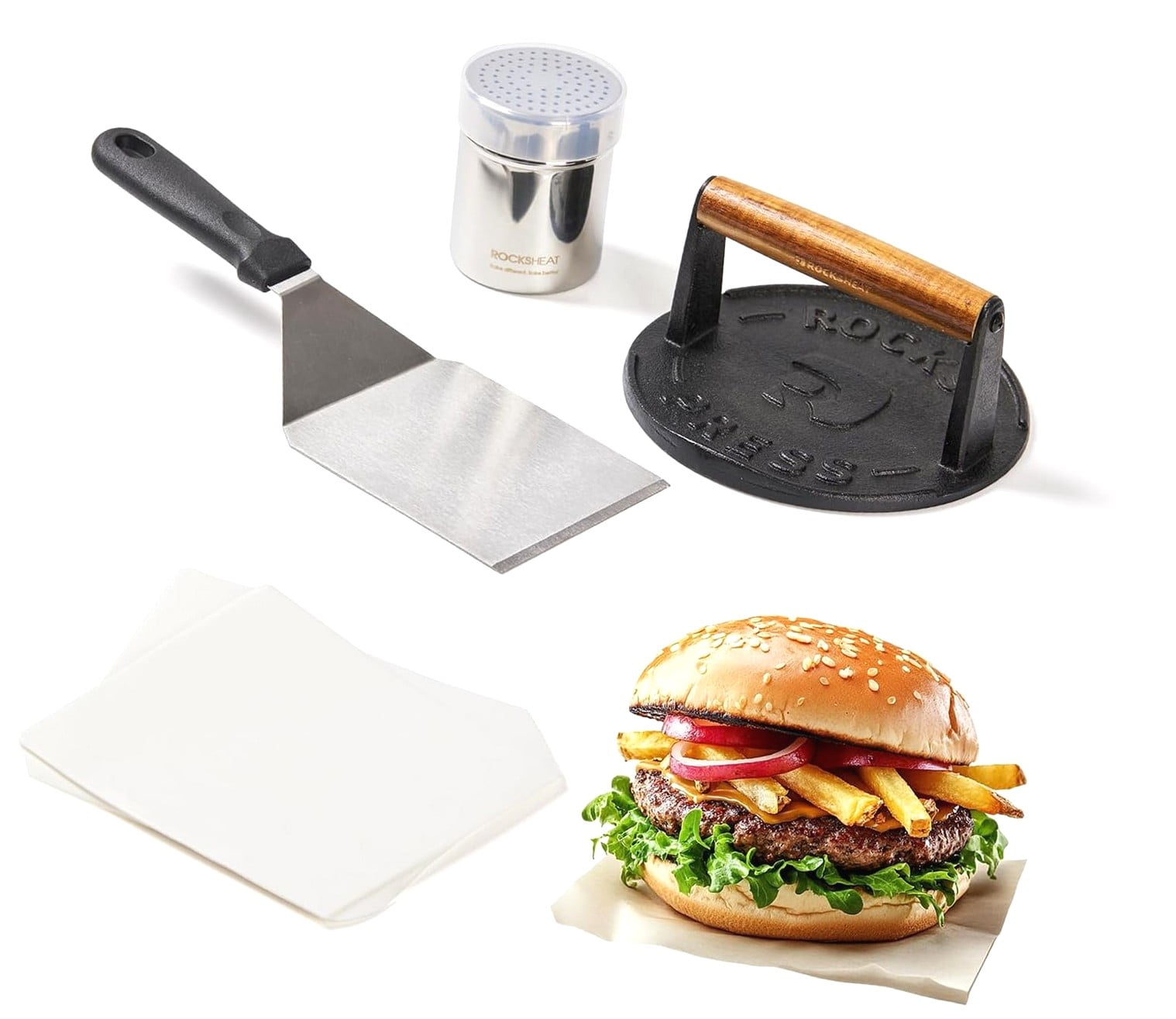 Myst Design 7 Inch Cast Iron Burger Press Set with Steel Handle ...