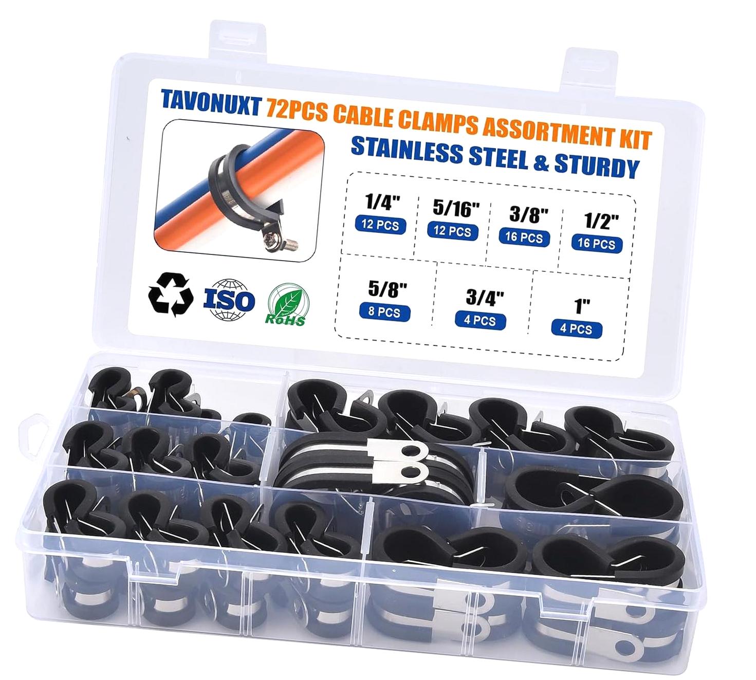 Myst Design 72PCS Cable Clamps Variety Kit, 7 Dimensions (1/4" to 1 ...
