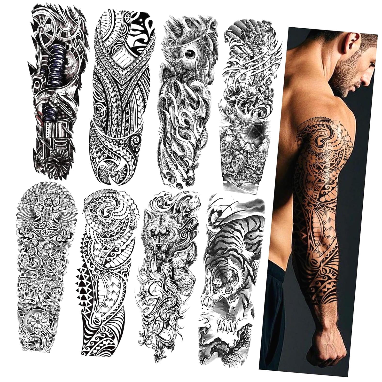 Myst Design 8 Sheets Full Arm Scary for Men, Themed Sleeve Tattoos for ...