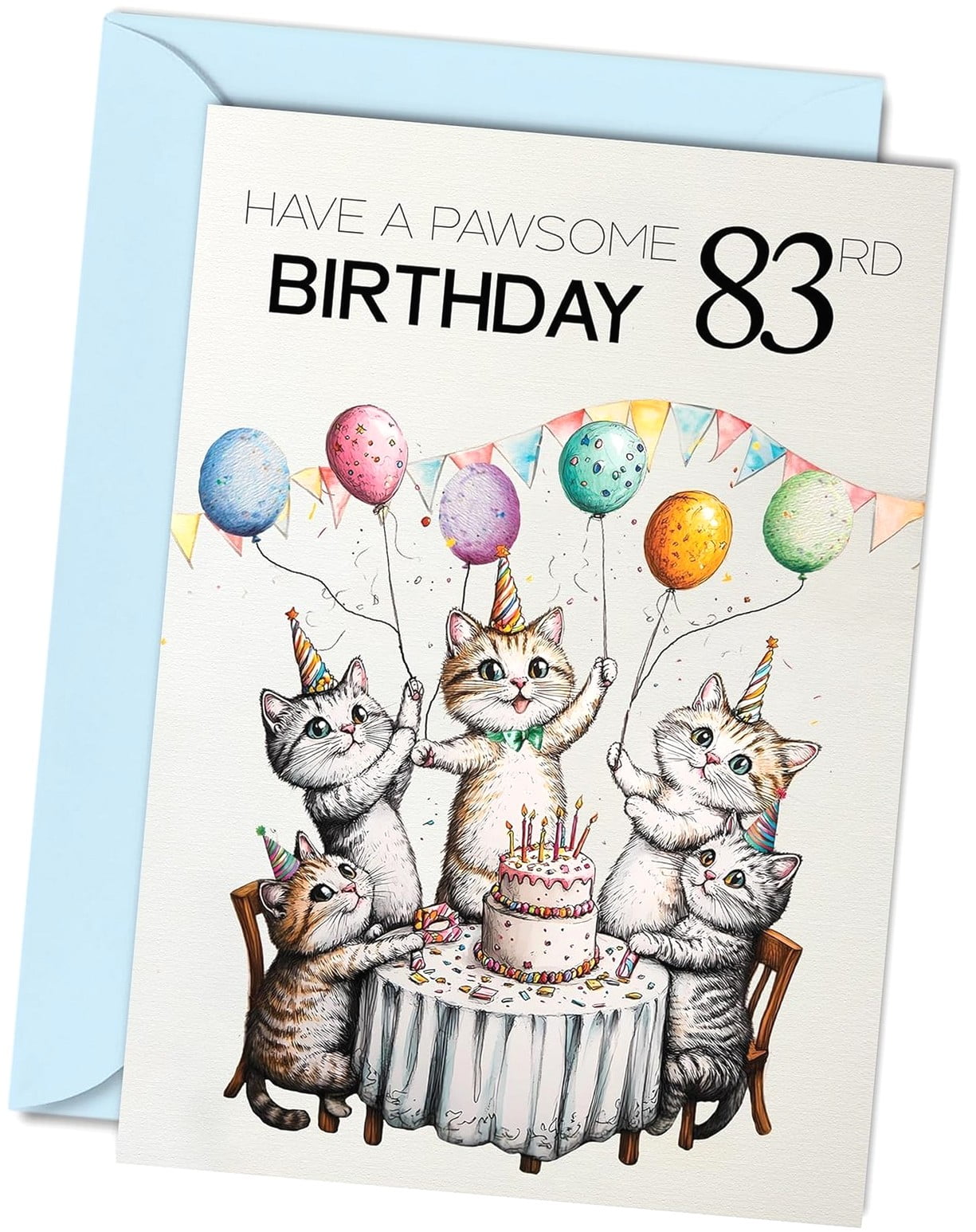 Myst Design 83rd Birthday Card for Pawsome Party Cats for 83-Year-Old ...