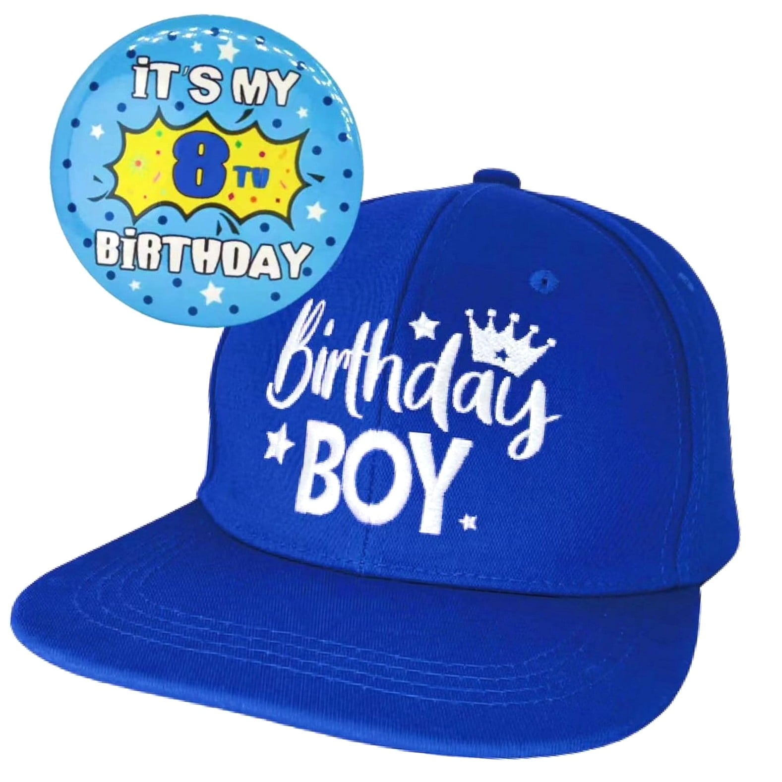 Myst Design 8th Birthday Set: Birthday Hat, Badge Button, 8 Year Old ...