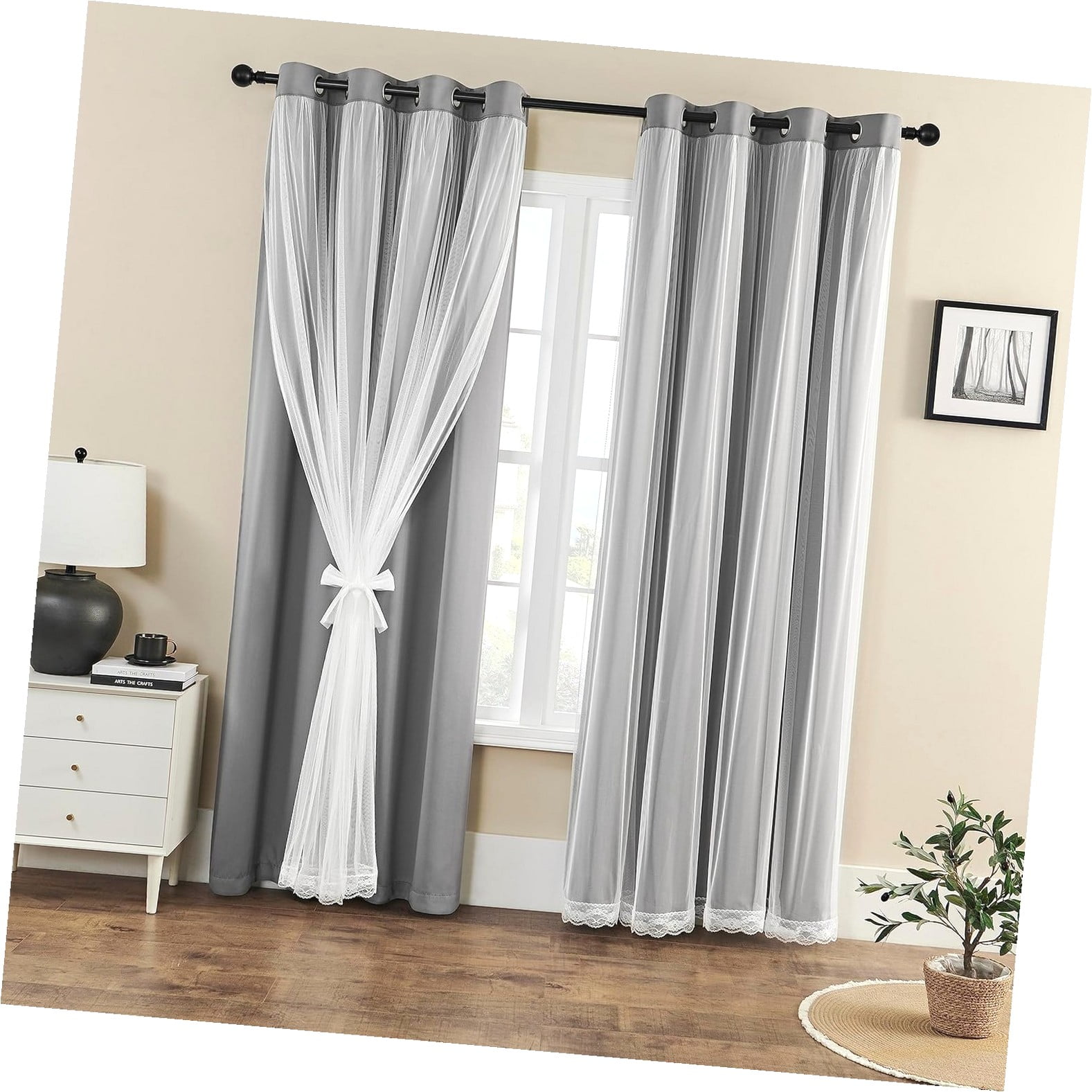 Myst Design 90%-95% Light Curtains with Crushed Sheer – 2 Pieces Drape ...