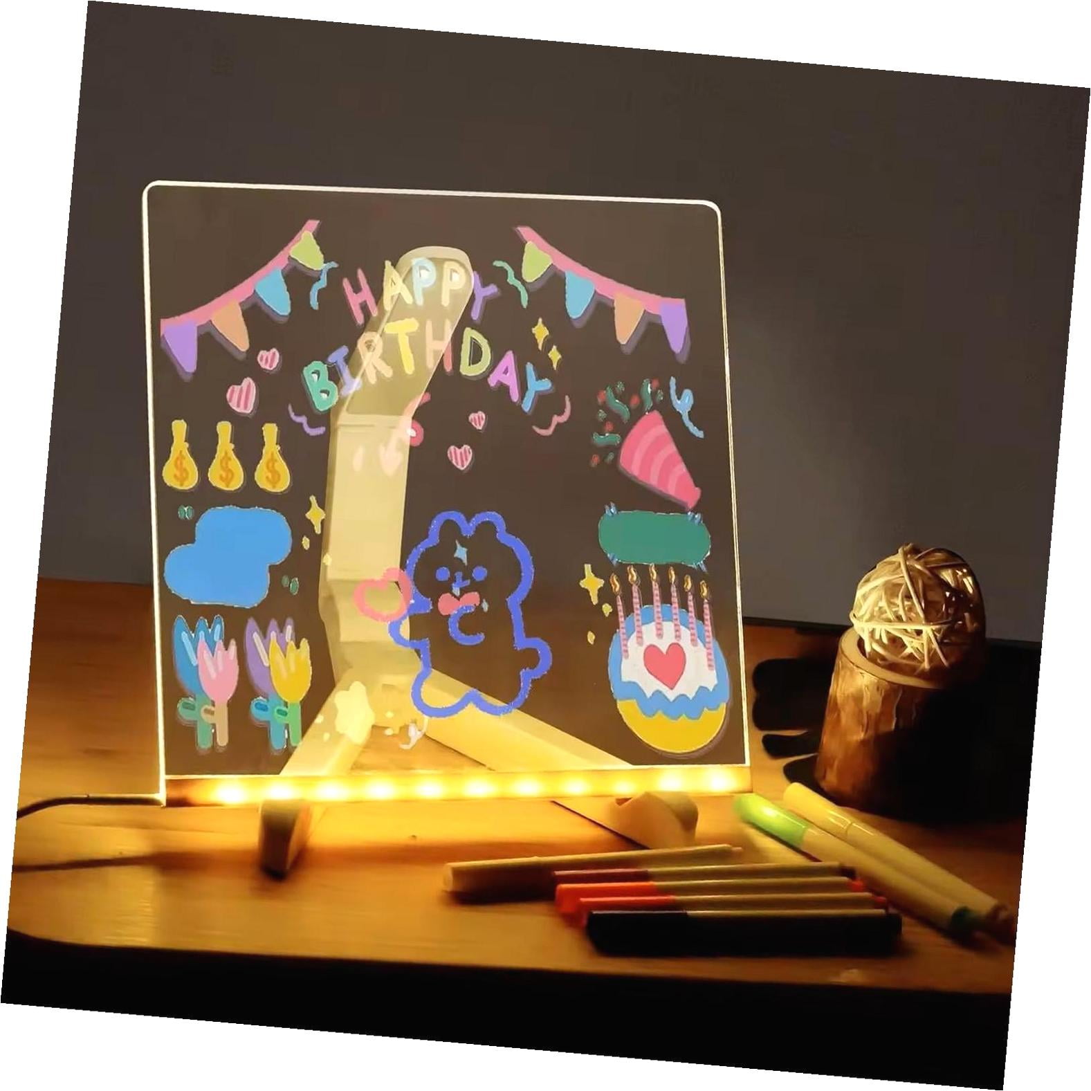 Myst Design Acrylic Board with Light 5.9 X 5.9" Illuminated Memo Board with Stand a Glowing ...