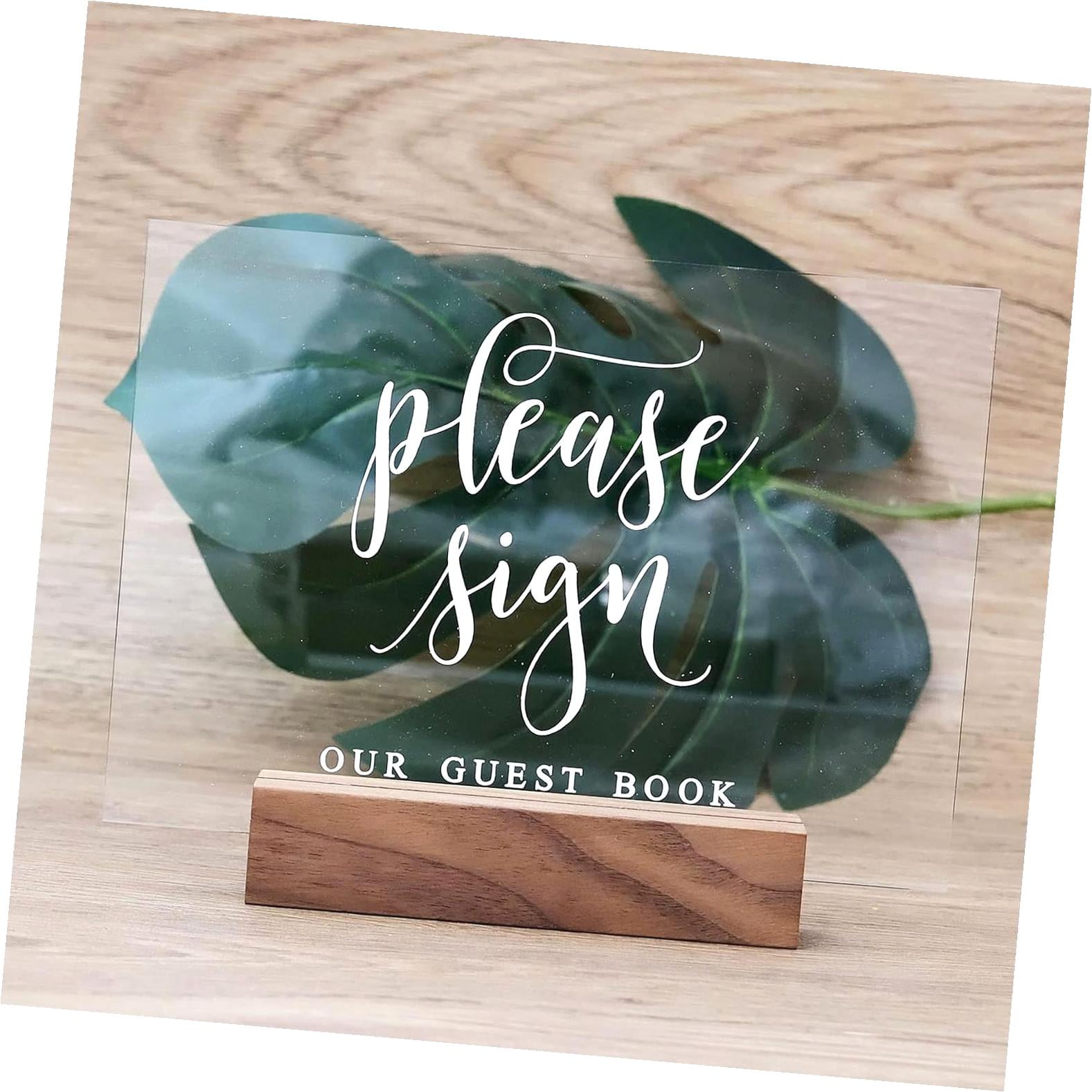Myst Design Acrylic Guest Book Sign with Wooden Stand- 'Please Sign Our ...