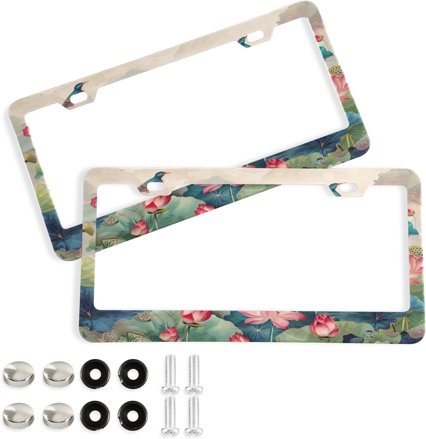 Myst Design Beautiful Lotus Flowers License Plate Frames for 2 Screw Tag Frames, Rust-Proof 2 ...