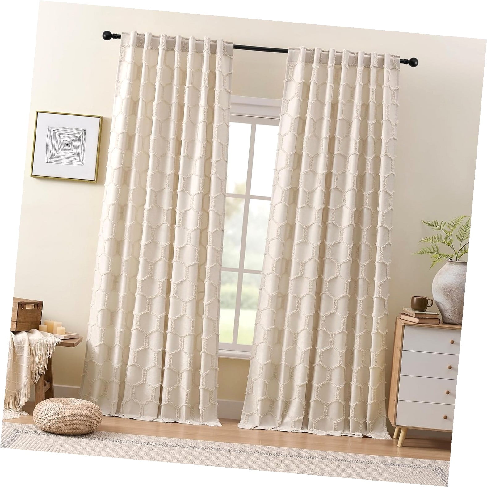 Myst Design Beige Geometry Curtains 96 Inches Long 2 Panels Neutral ...