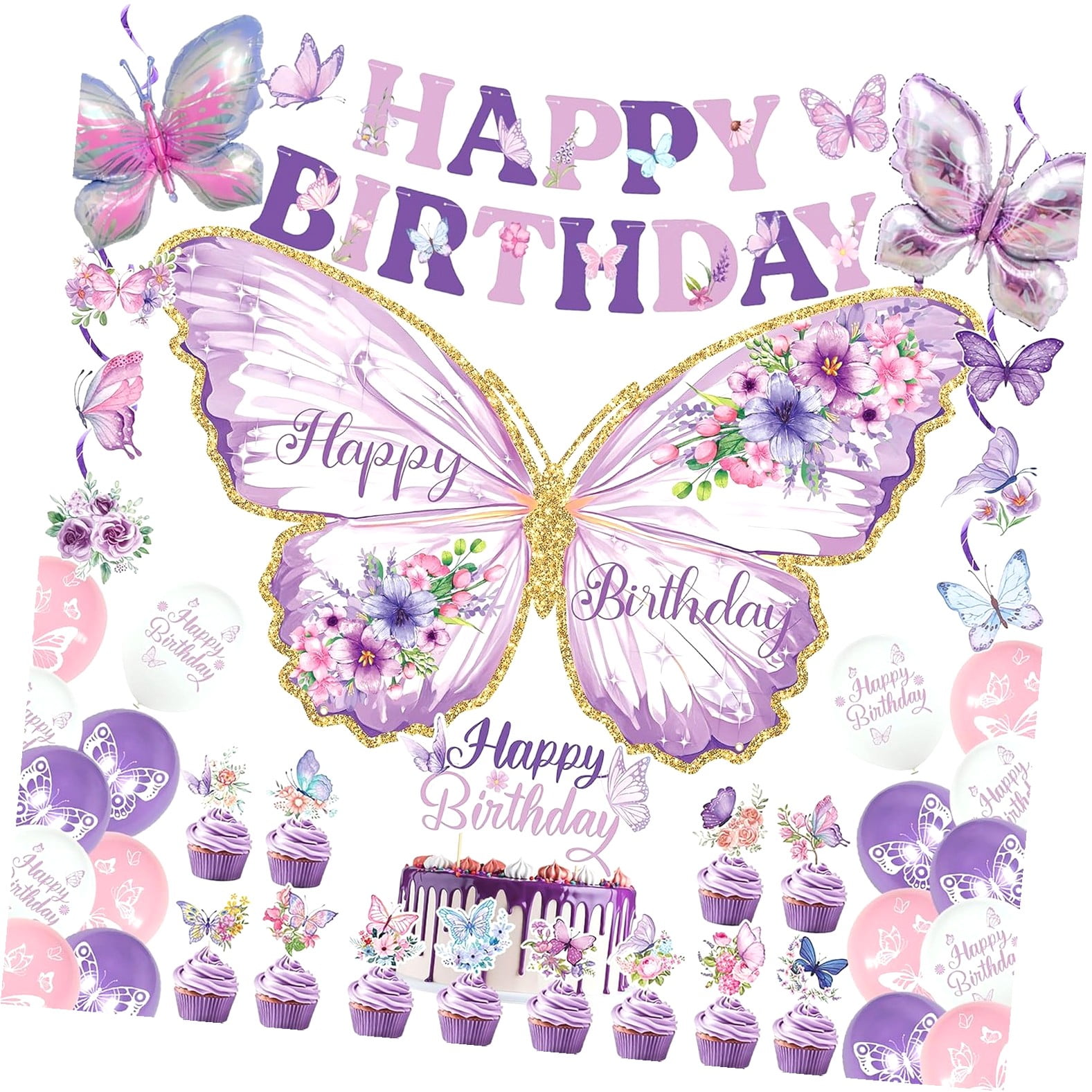 Myst Design Birthday Decorations, Banner Backdrop Hanging Swirls Cake ...