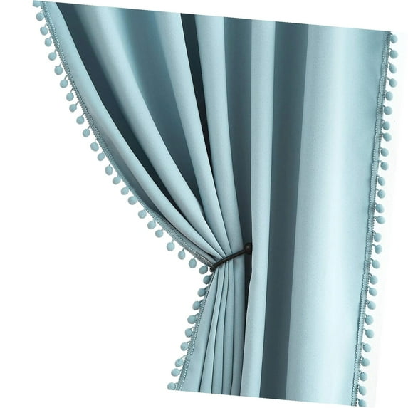 Myst Design Blue Pompom Curtains for Bedroom Living Room 95 Inch Triple ...