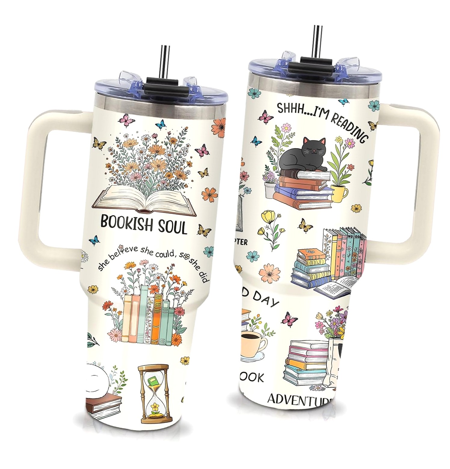 Myst Design Bookish Reading Book Tumbler 40oz with Handle and Straws ...