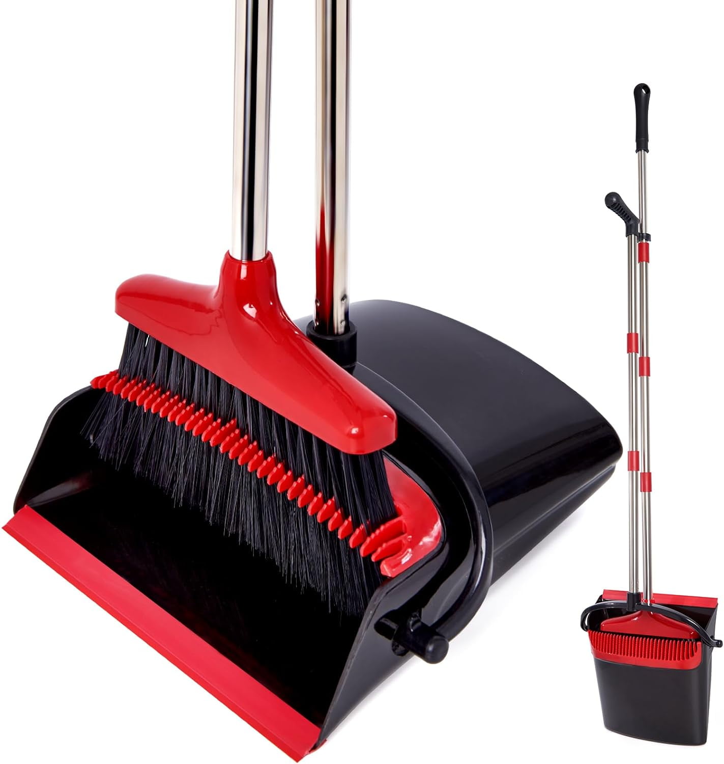 Myst Design Broom and Dustpan Set with Long Handle, Light Weight Stainless Steel Poles Stand ...