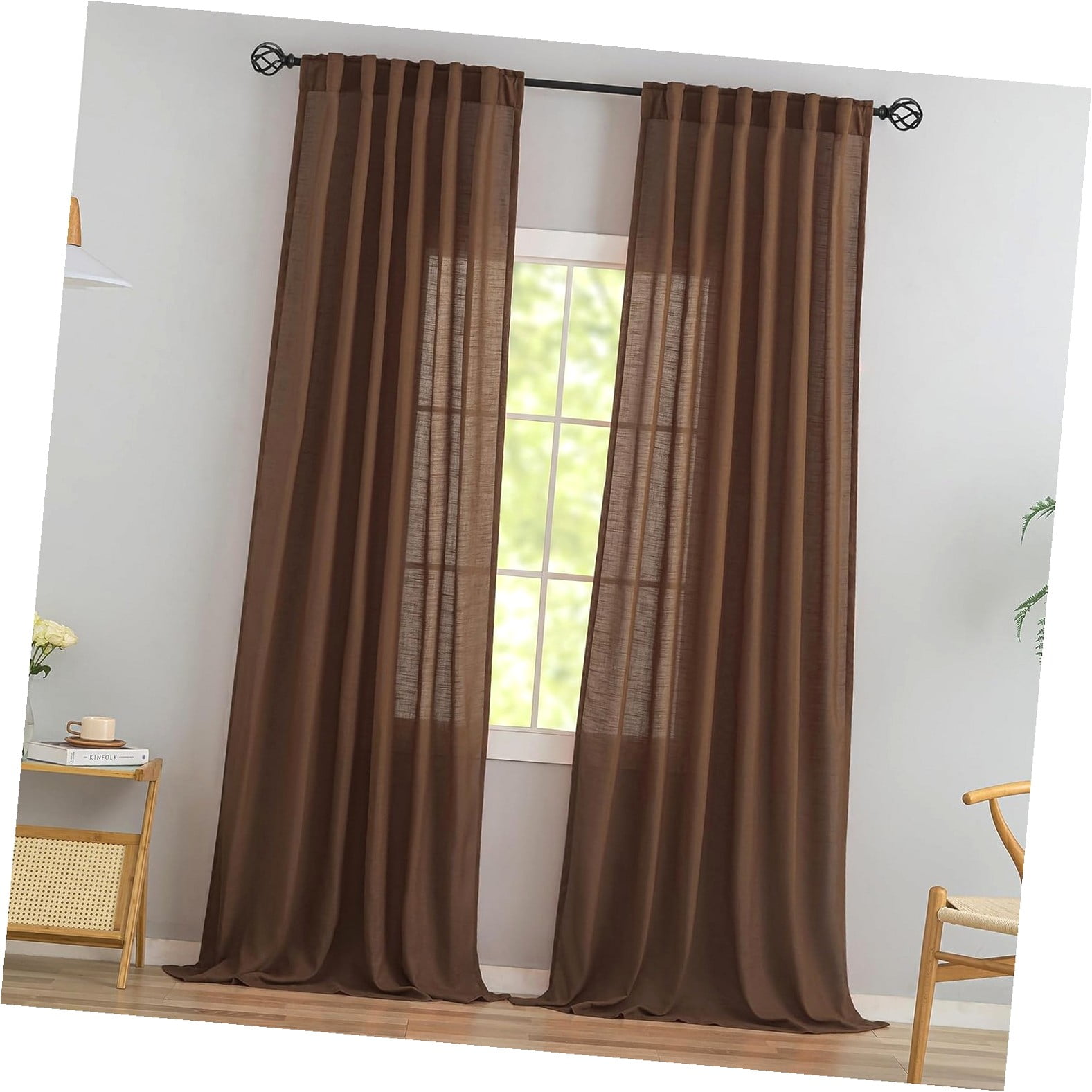 Myst Design Brown Linen Back Tab Curtains 96 Inches Long 2 Panels Set ...