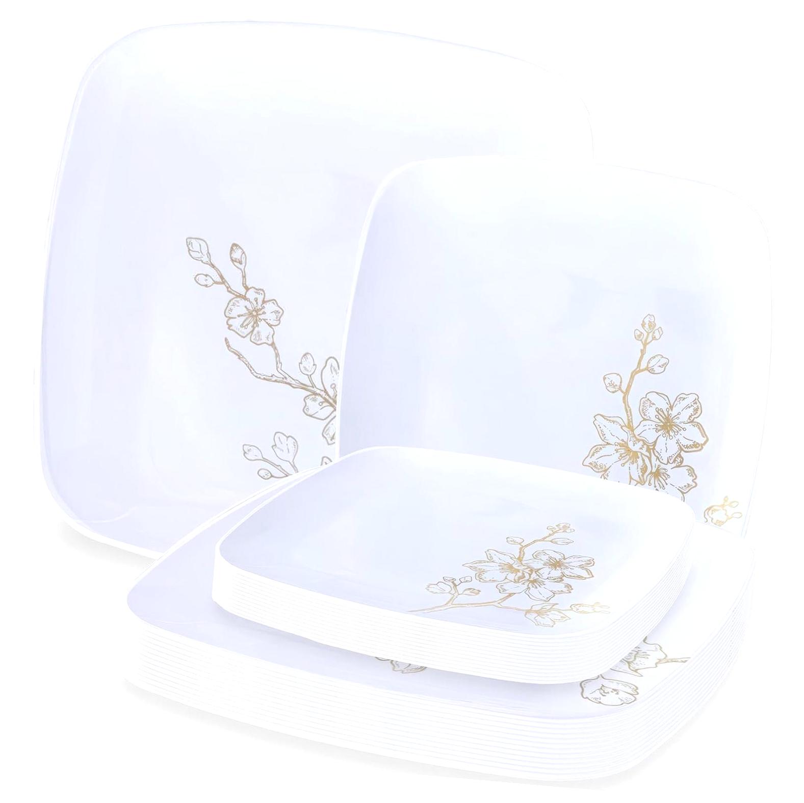 Myst Design Buds Plates Combo (32 Count) - 7.25" & 10" White & Floral ...